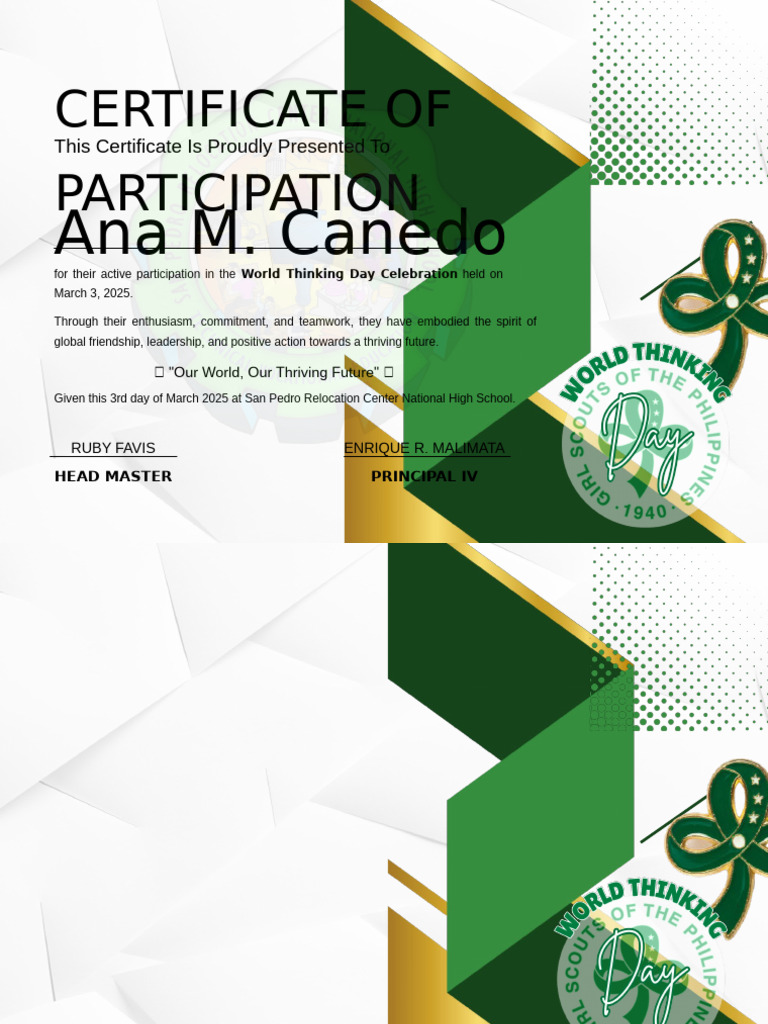 World Thinking Day 2025 Certificate | PDF