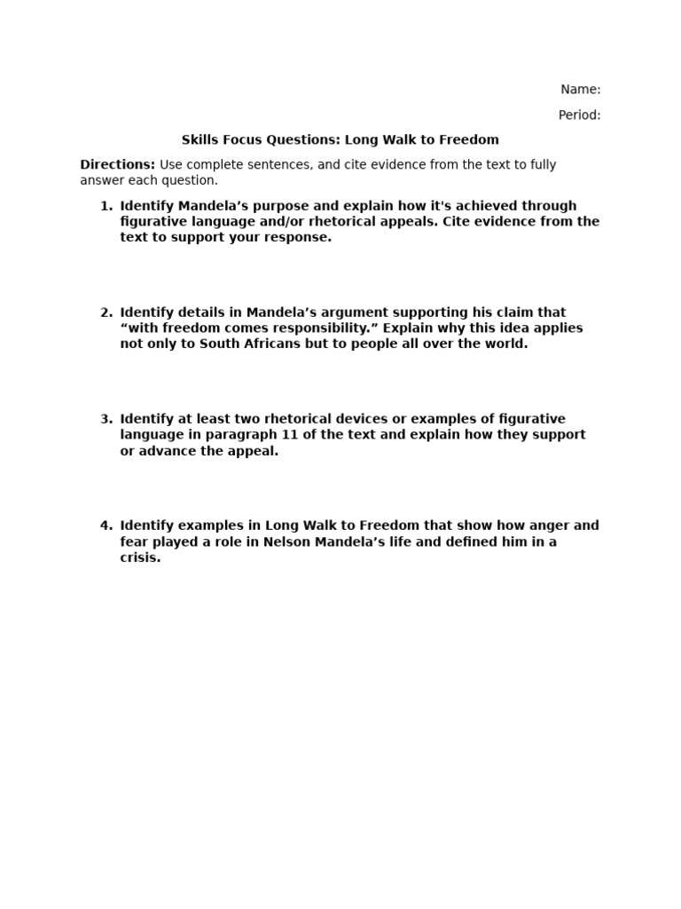 Skills Focus Long Walk To Freedom | PDF