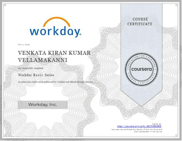 Workday Basics Course Completion Certificate | PDF