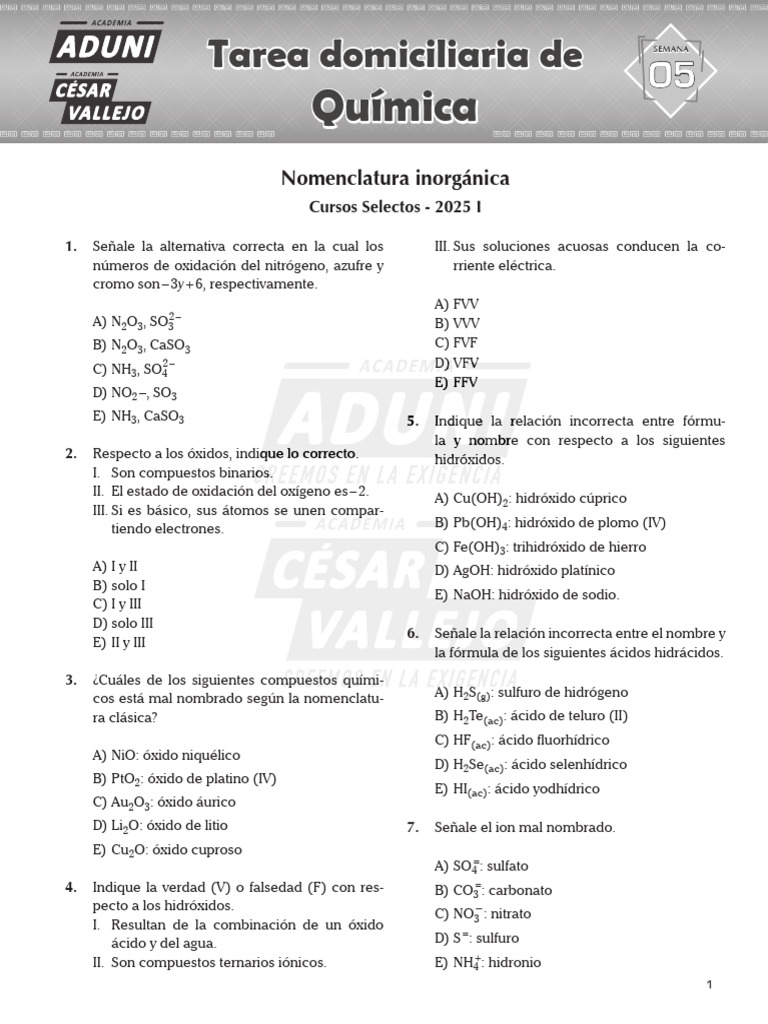 Qu Cs Mod I Dom Sem05 | PDF | Hidróxido | Ácido