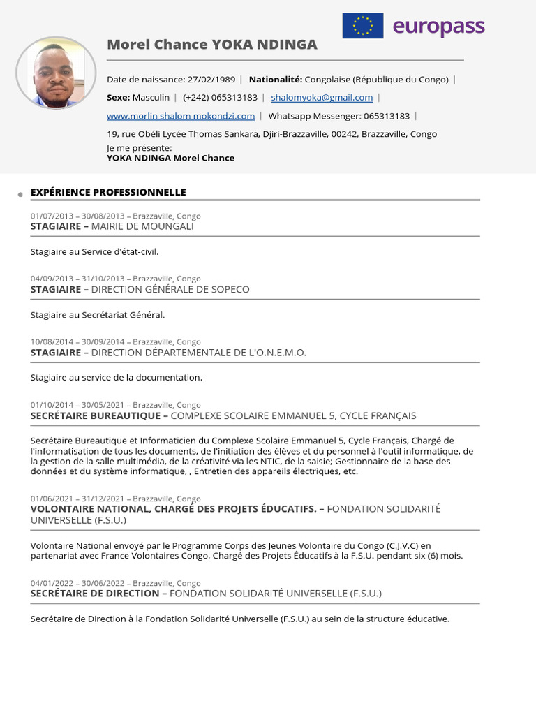 CV de Morel Chance Yoka Ndinga | PDF | République du Congo