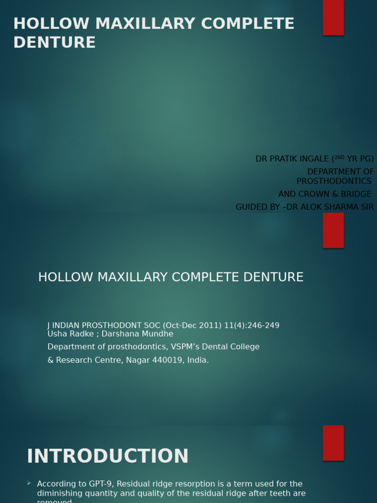 Hollow Maxillary Denture Technique | PDF | Dentures | Medical Specialties