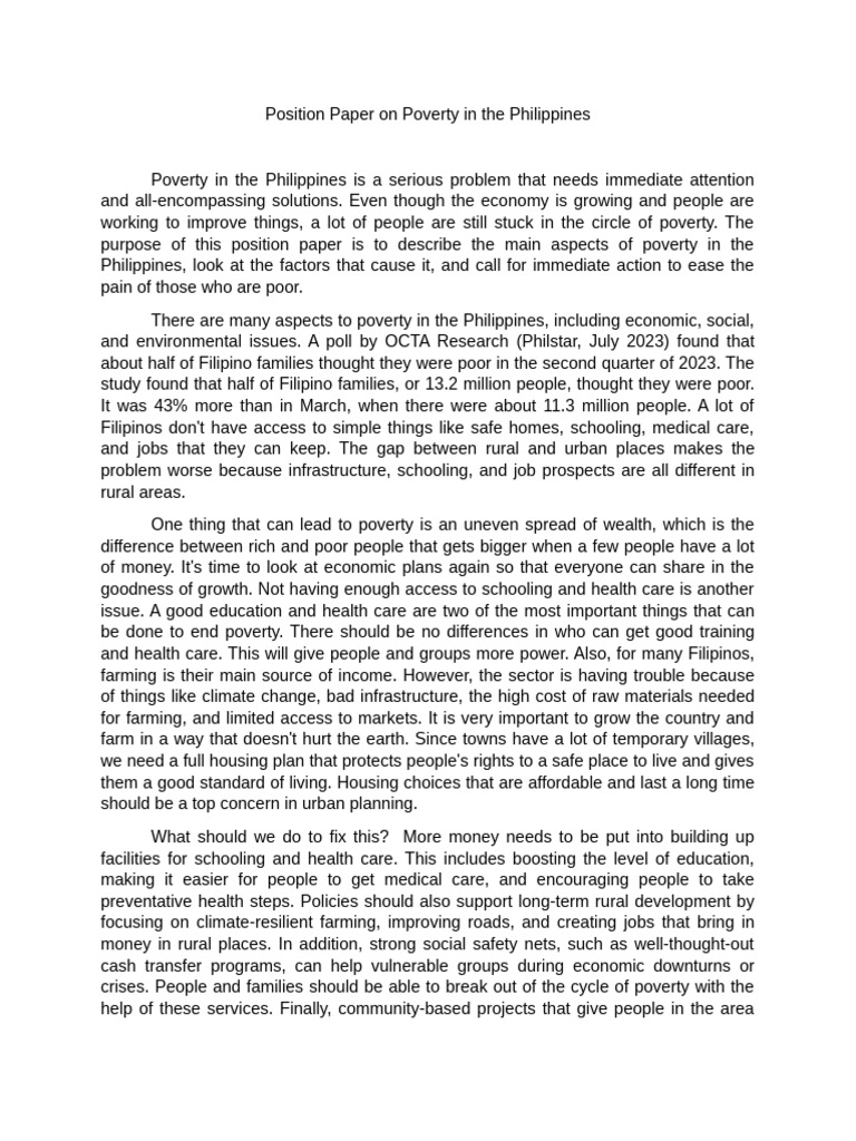 Position Paper on Poverty | PDF | Poverty | Poverty & Homelessness