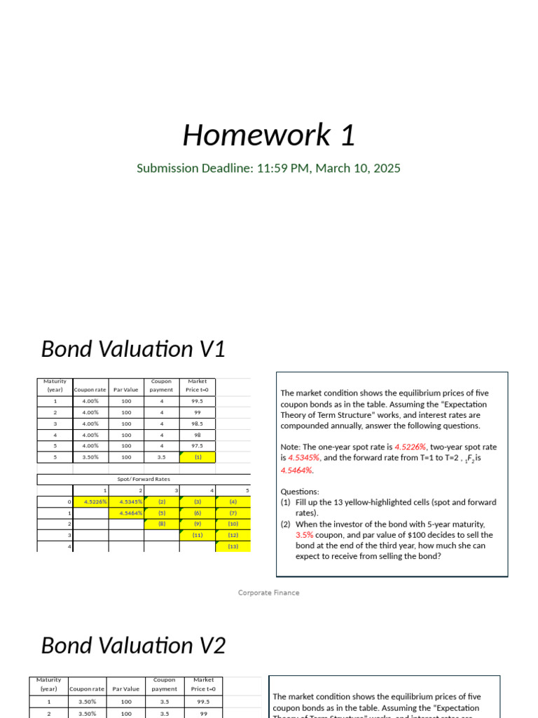FINA3010 HW1 Bond Valuation | PDF | Bonds (Finance) | Yield Curve