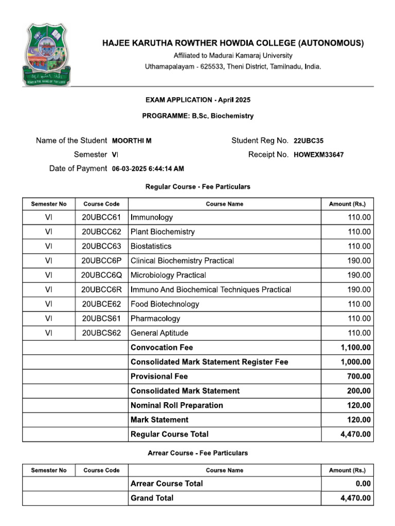 Moorthi Sem Fees | PDF