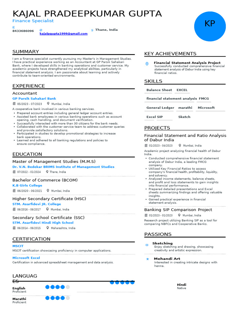 Kajal Pradeepkumar Gupta Resume | PDF | Banks | Business