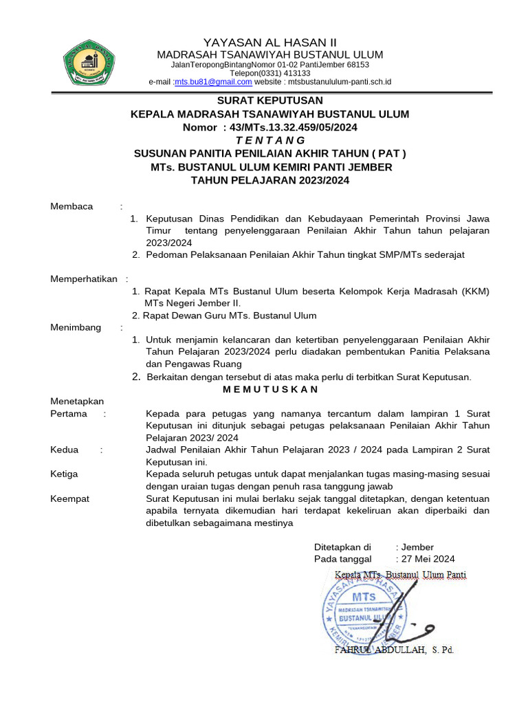 SK Pengawas Pat 2024 | PDF