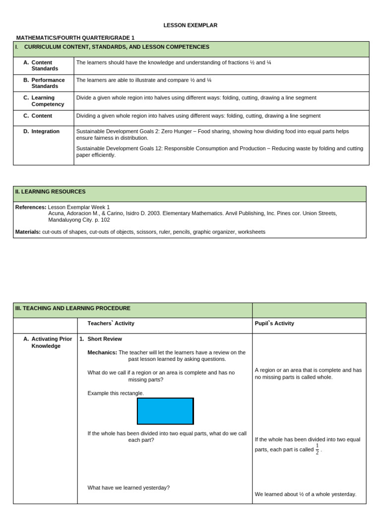 LESSON EXEMPLAR - GRADE 1 FinaL DEMO Observe | PDF | Learning | Teachers