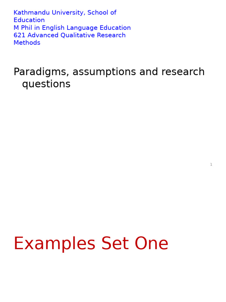 1 and 2 Paradigms, Assumptions and Research Questions (2) | PDF ...