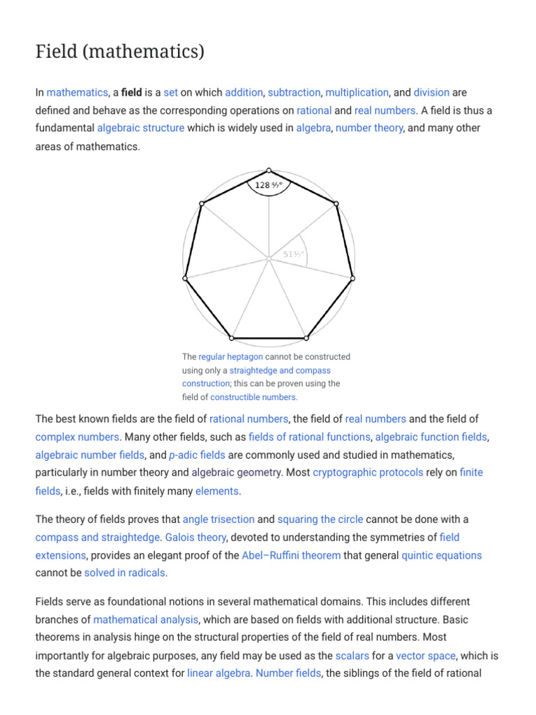 Field (Mathematics) - Wikipedia | PDF | Field (Mathematics) | Group ...