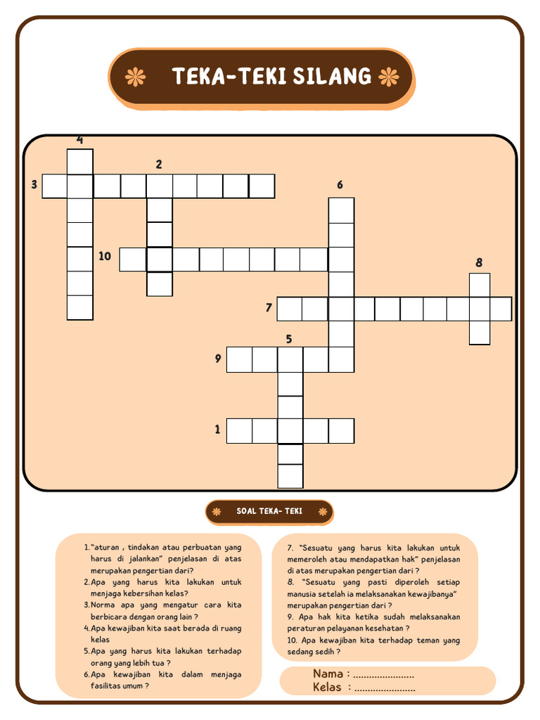 Lembar Kerja Teka-Teki Silang Sistem Pencernaan Cokelat Sederhana | PDF