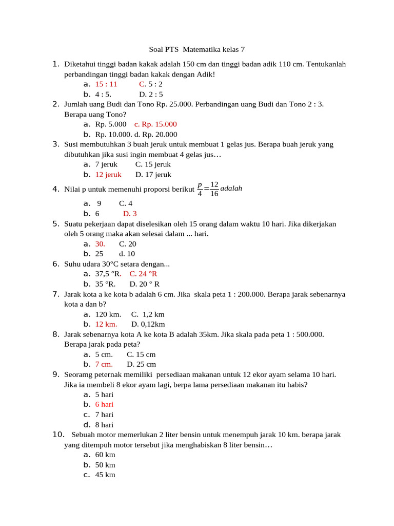 Soal MTK Pts Genap 2024 | PDF