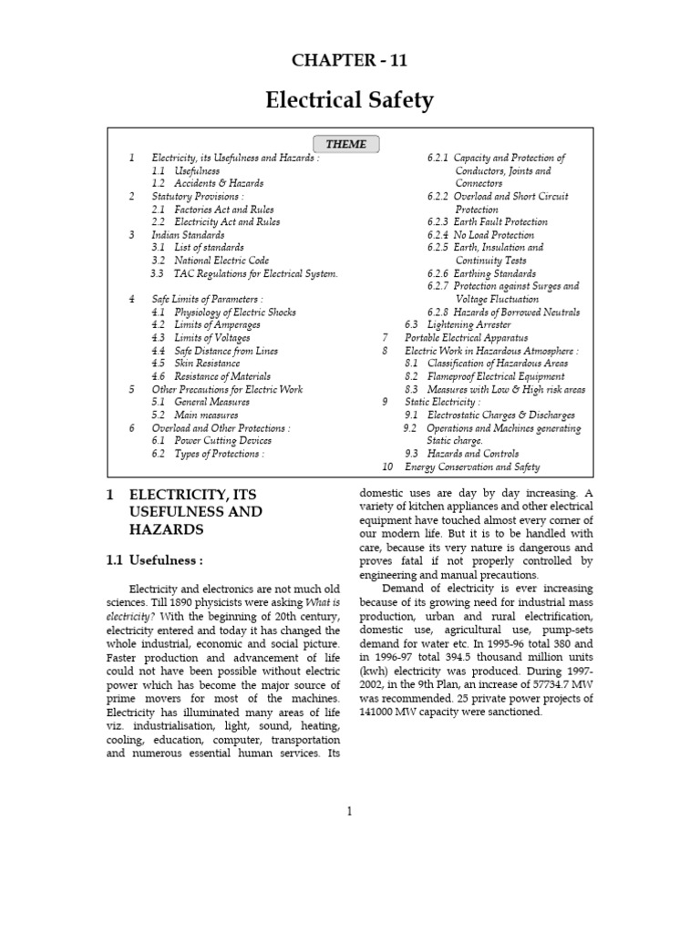 Chapter - 11 Electrical Safety-1 | PDF | Electrical Wiring ...