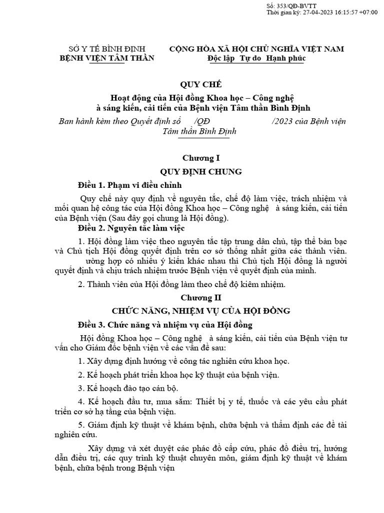 Quy Che Hoat Dong Cua Hoi Dong KHKT 2023 | PDF