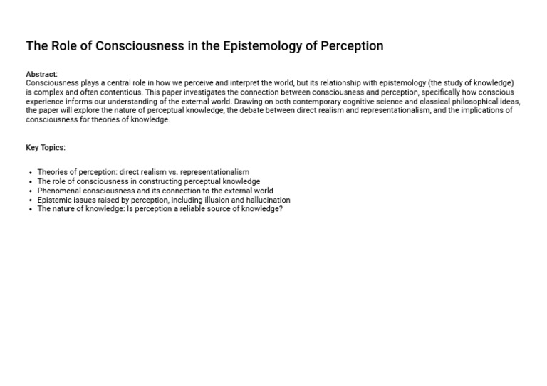 The Role of Consciousness in The Epistemology of Perception | PDF