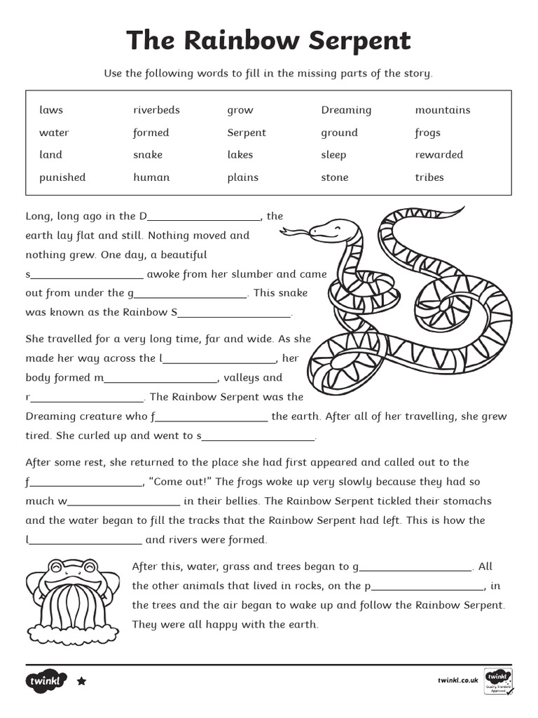Au H 37 The Rainbow Serpent Cloze Differentiated Activity Sheets - Ver ...