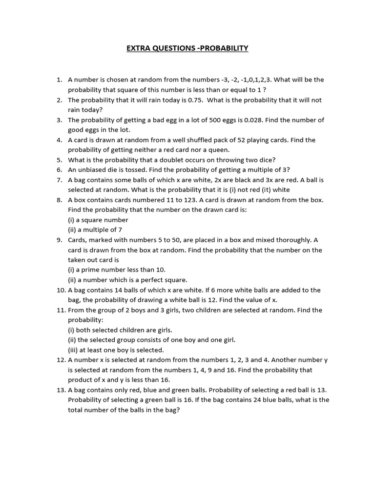 Extra Questions - Probability | PDF