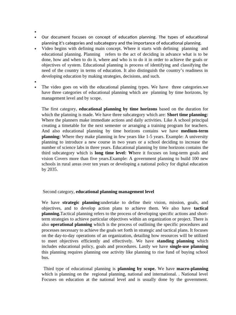 Educational Planning: Types and Importance | PDF | Planning | Goal