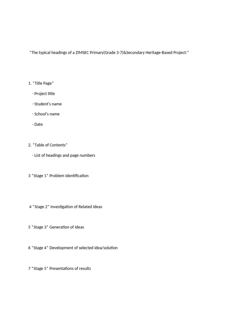 ZIMSEC Grade 7 Project Stages Guide | PDF | Learning | Teachers