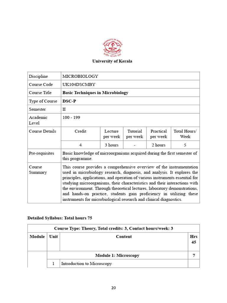 100 Level Microbiology Course Syllabus | PDF | Staining | Microscopy