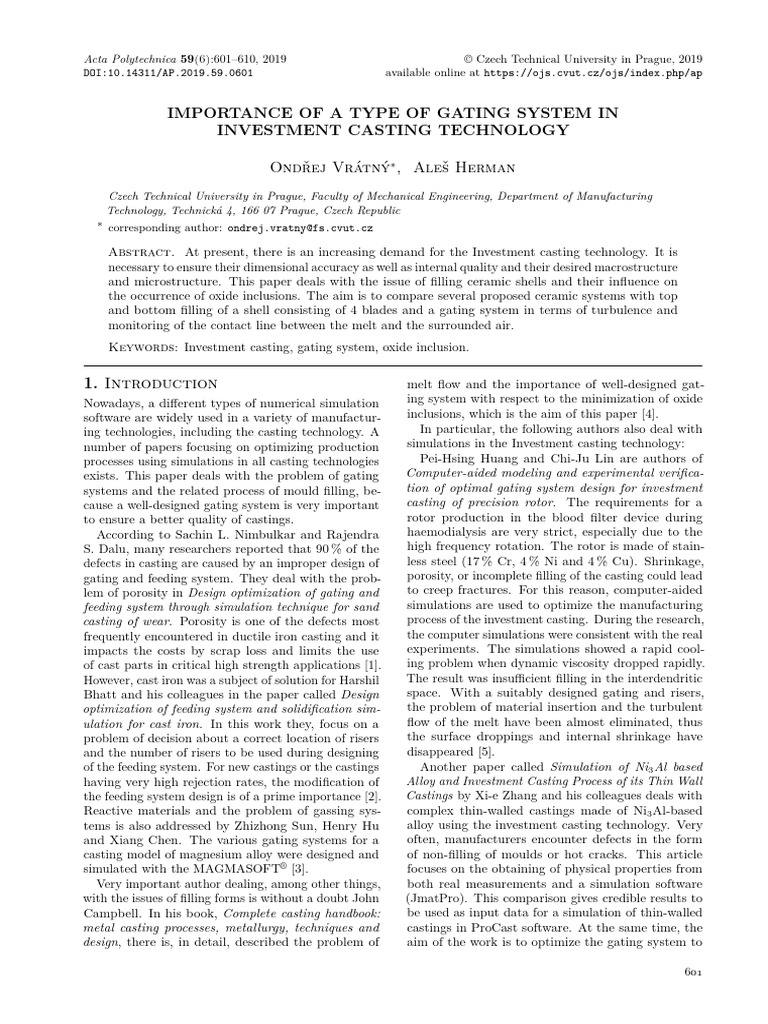 Importance of A Type of Gating System in | PDF | Industrial Processes | Applied And ...