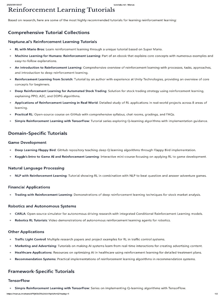 Best Resources For Reinforcement Learning | PDF