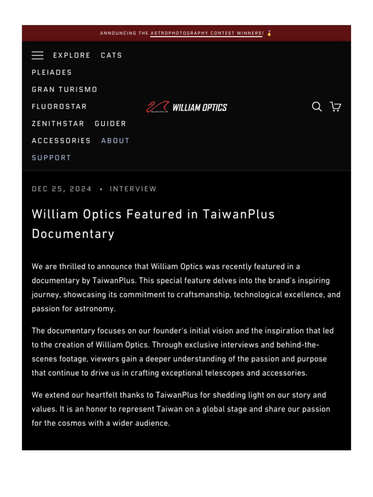William Optics Featured in TaiwanPlus Documentary - WILLIAM OPTICS | PDF