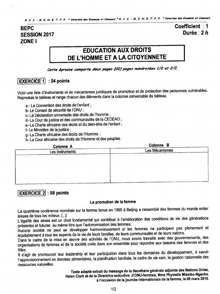 Bepc Z1 Edhc 2017 1 | PDF