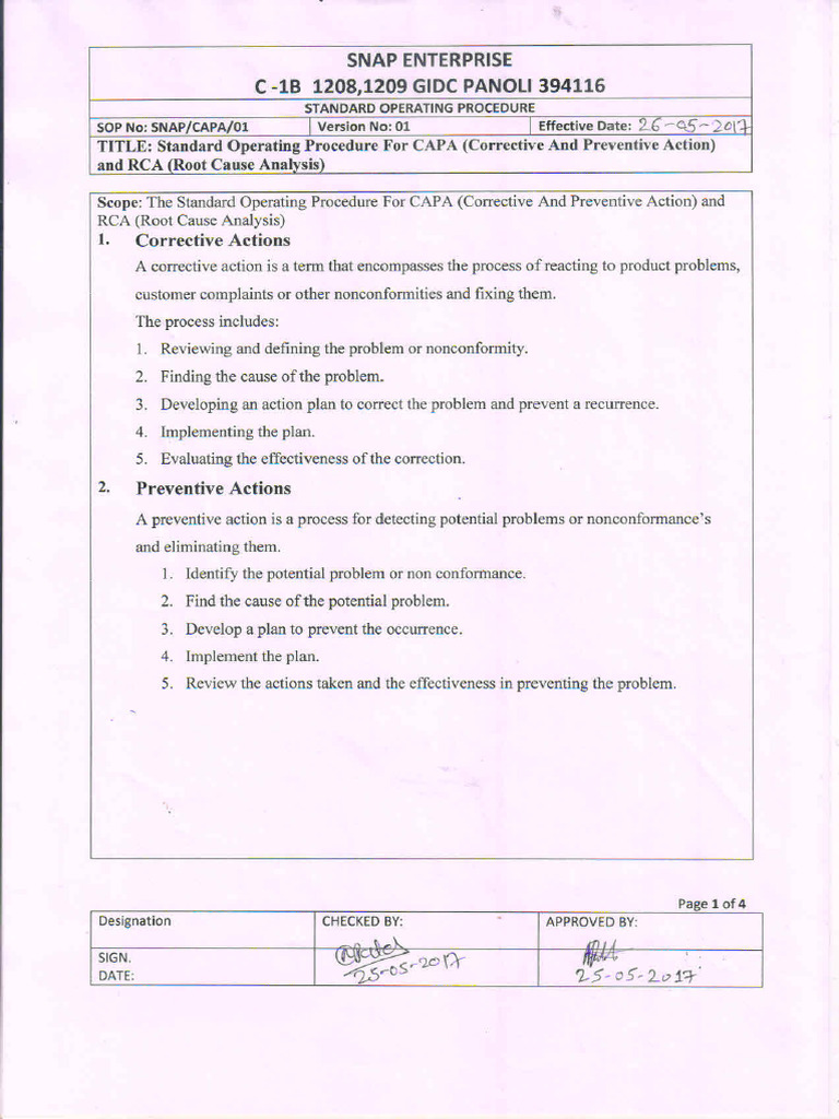 SNAP.SOP.CAPA & RCA | PDF