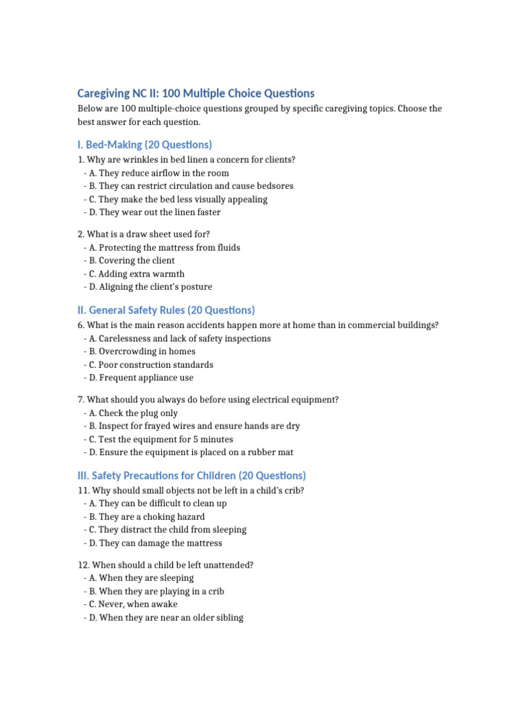 Caregiving NCII 100 Questions | PDF