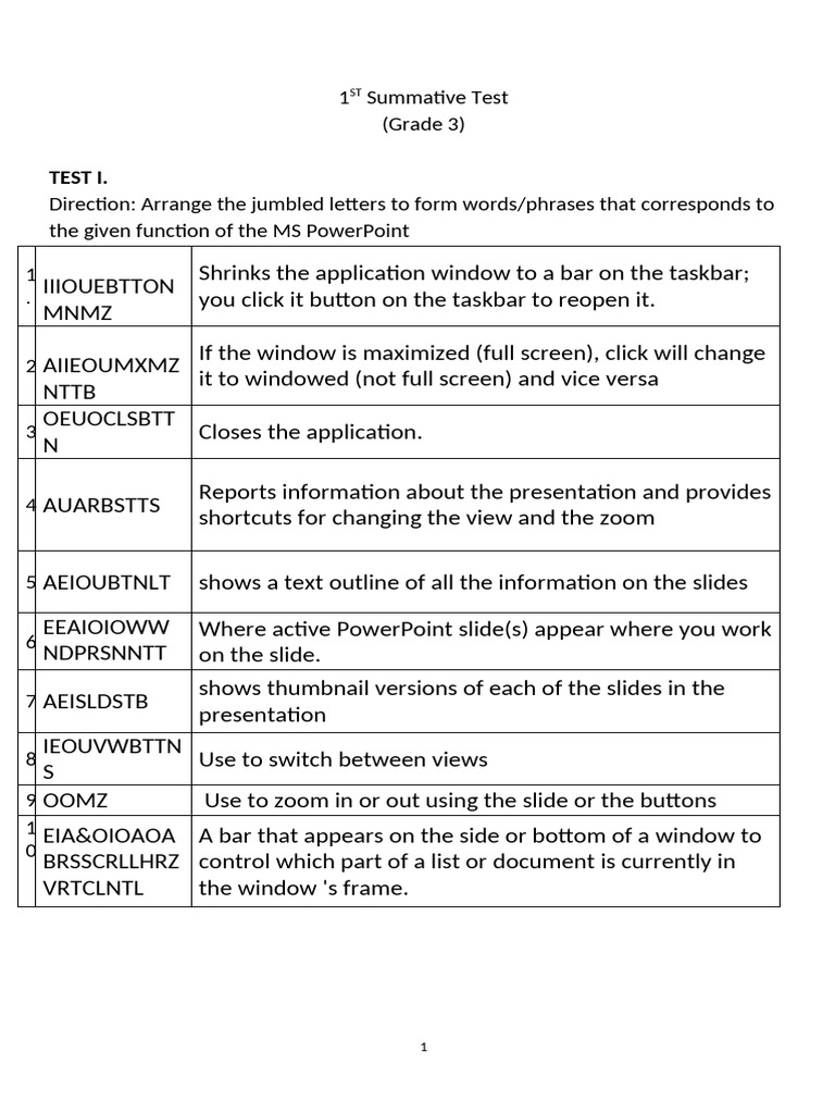 1st Summative Test | PDF