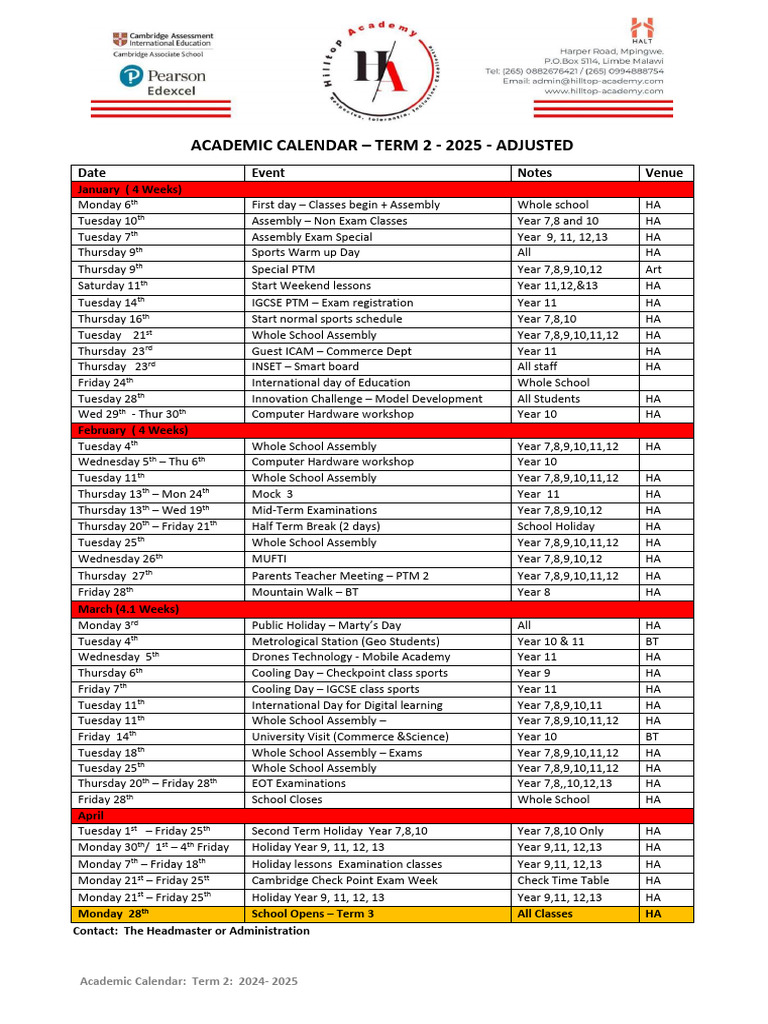 Term 2 Academic Calendar 2025 | PDF | Academic Term | Educational Stages