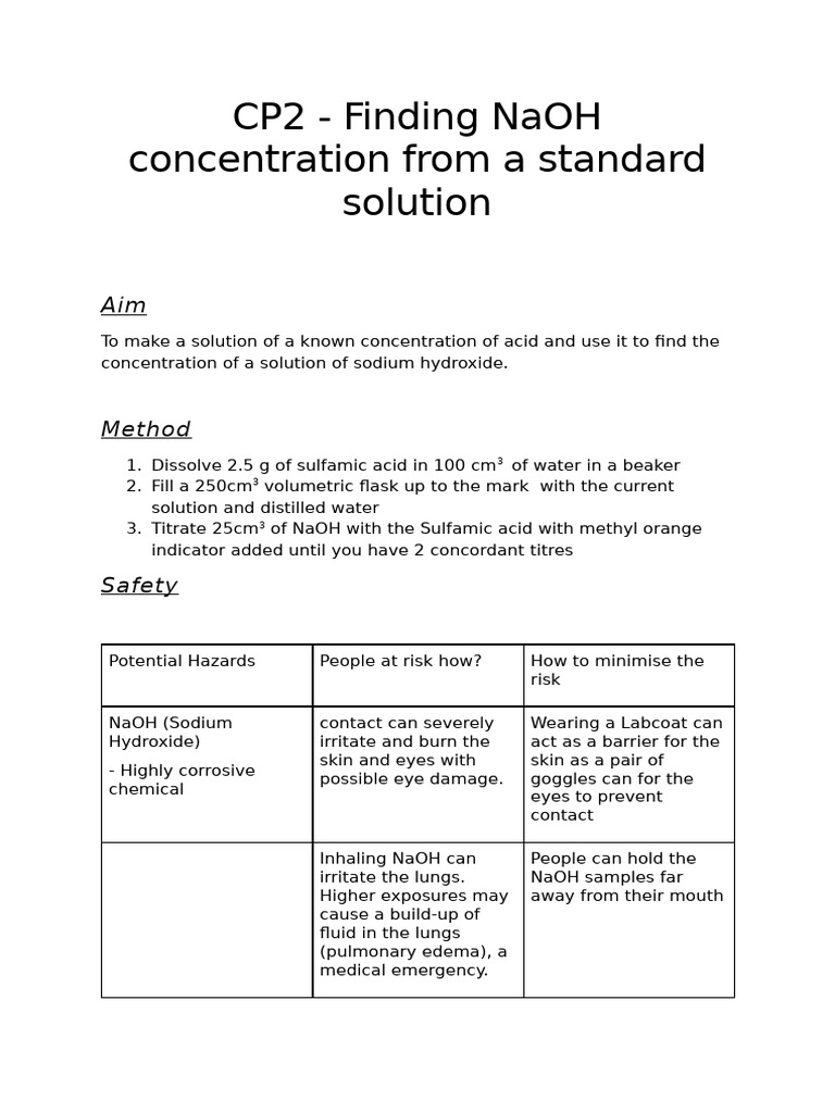 CP2 - Finding NaOH Concentration From A Standard Solution | PDF ...