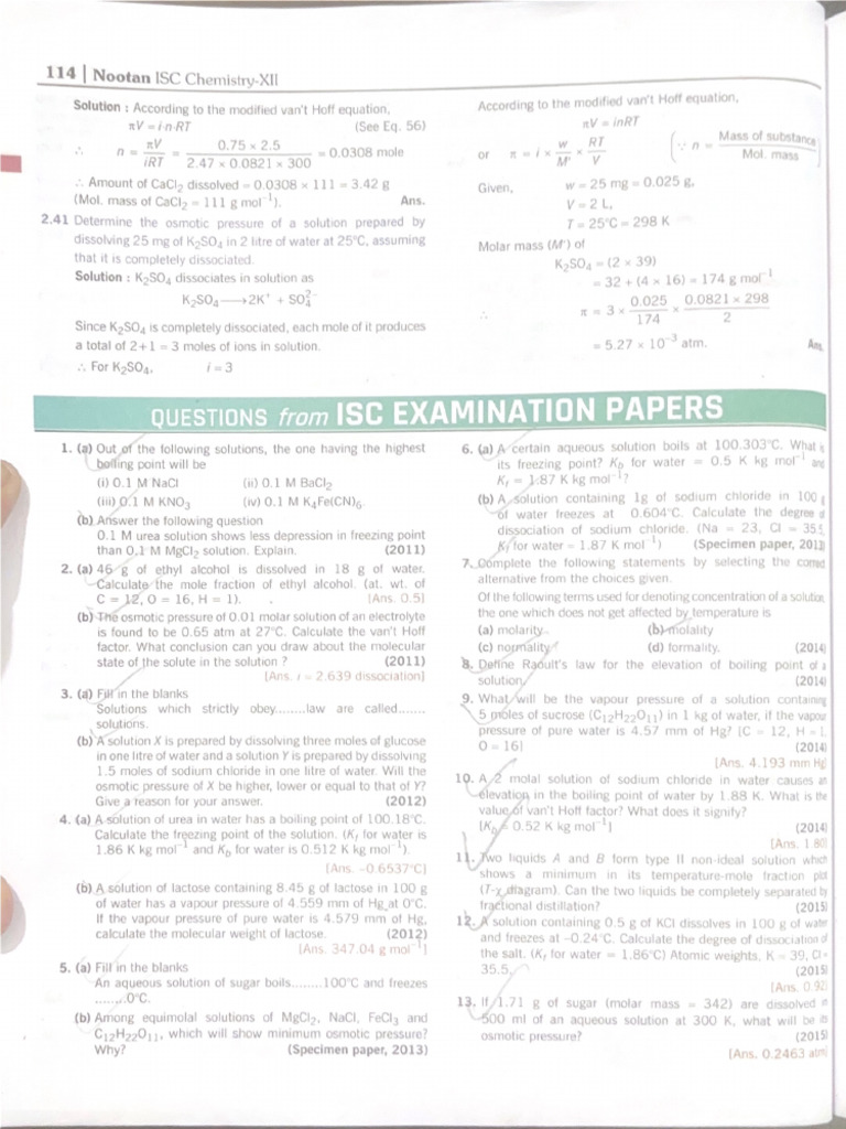 Chemistry Isc SOLUTIONS Questions | PDF