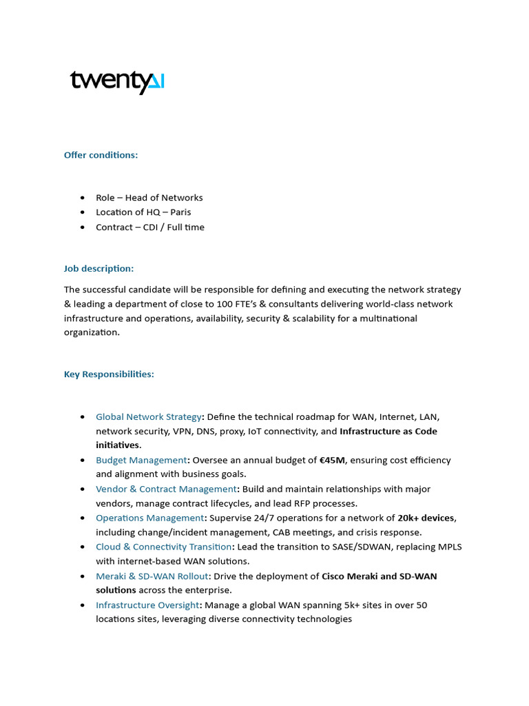 Head of Network - International Client - CDI | PDF