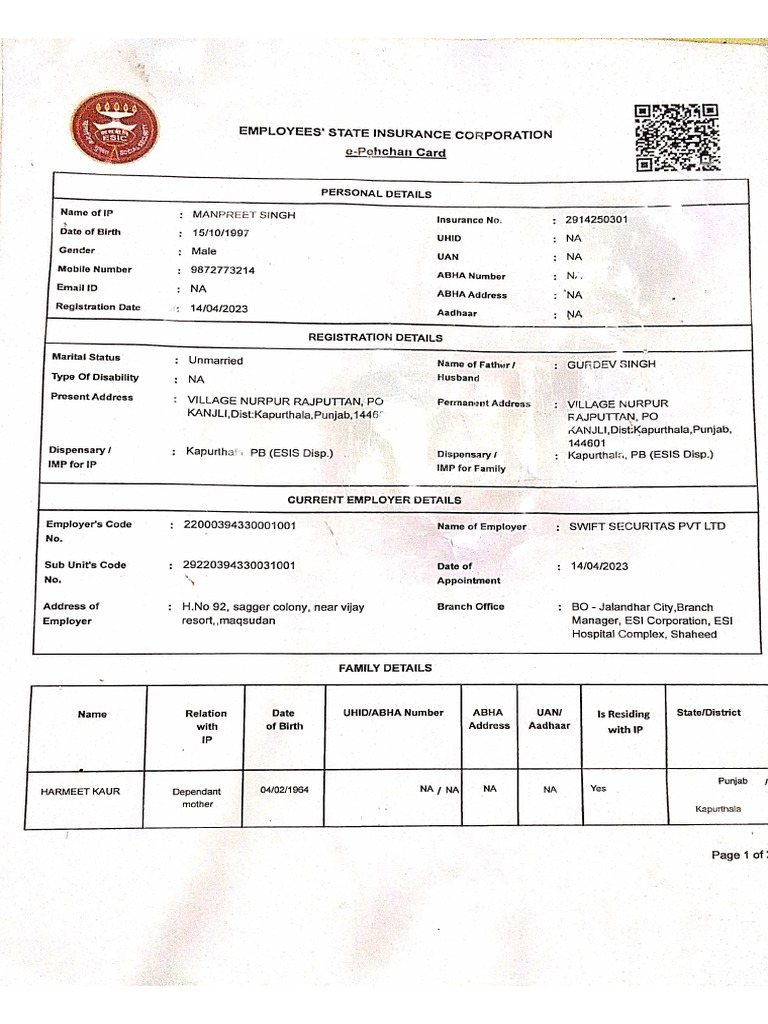 Esic Card | PDF