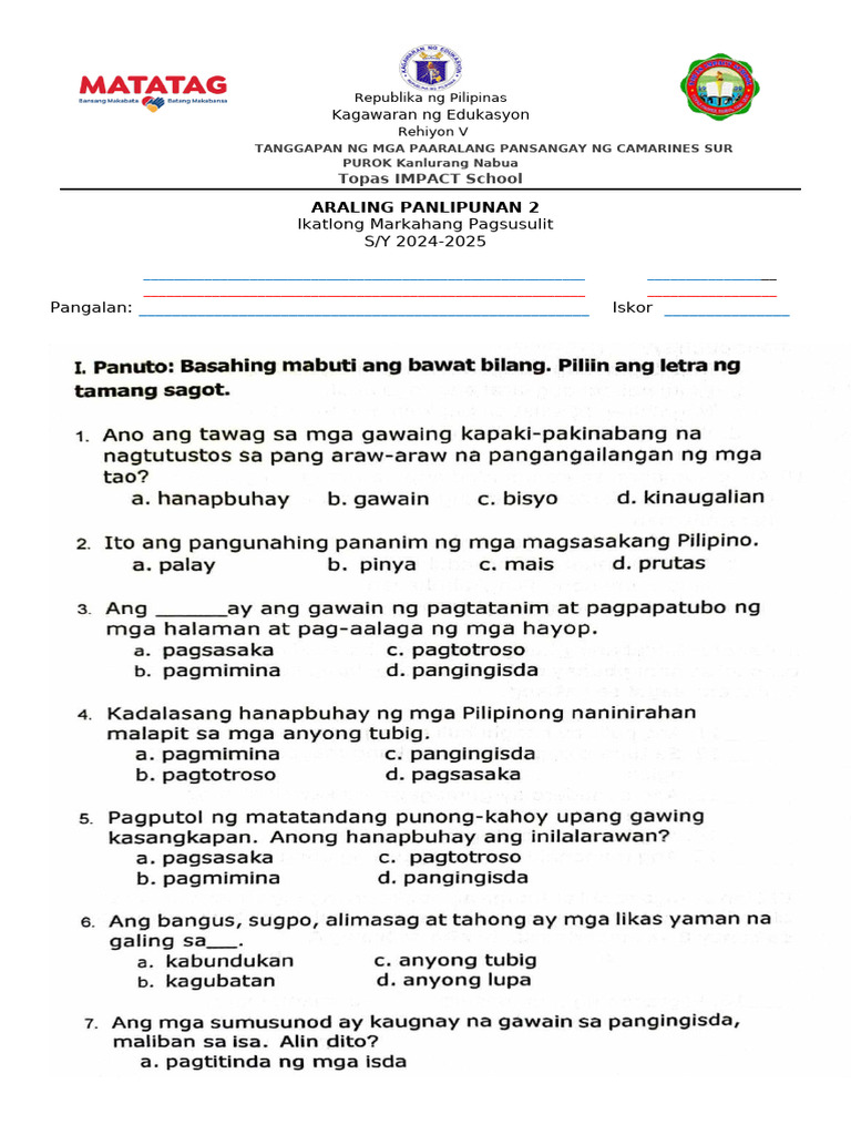 3rd Quarter Grade 2 AP | PDF