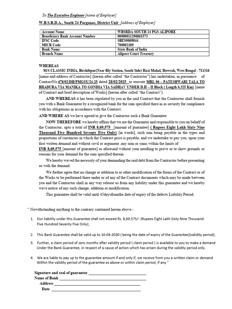 Bank Guarantee PKG No - WB-02-711 | PDF | Guarantee | Contract Law