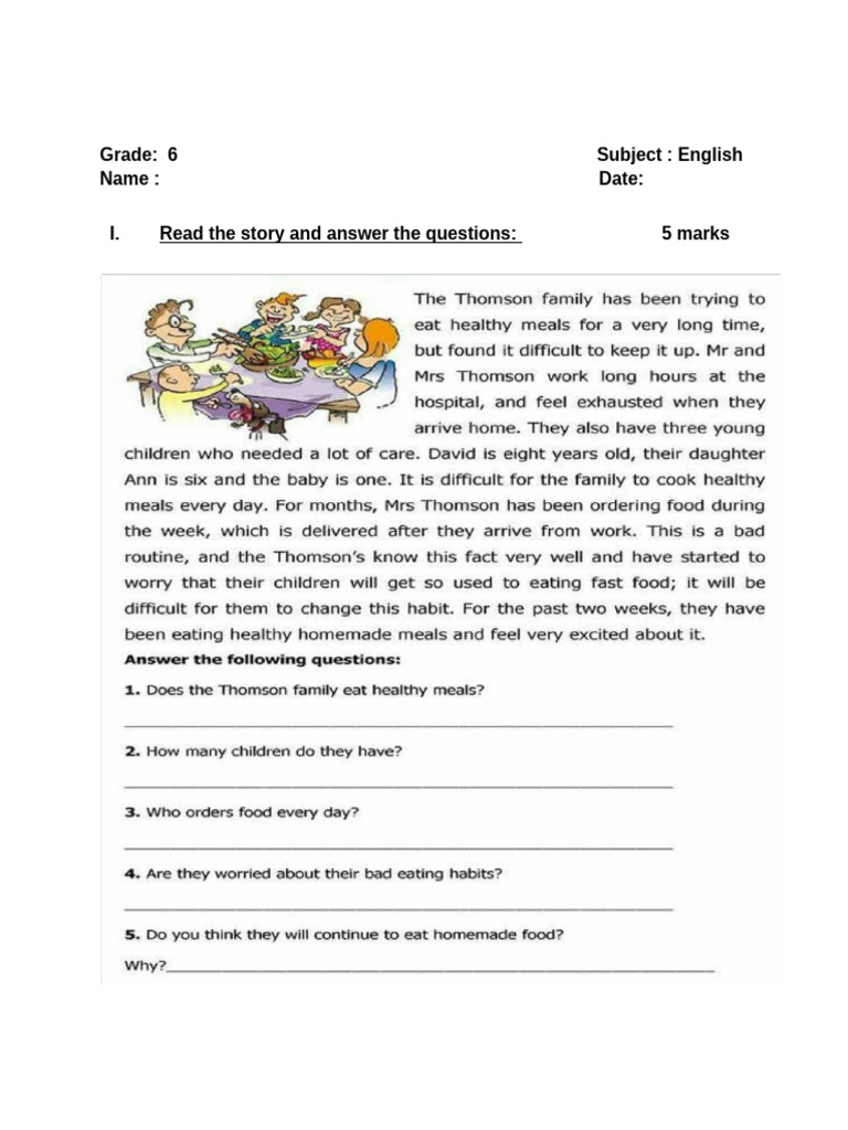 Grade 6 English Practice Paper | PDF