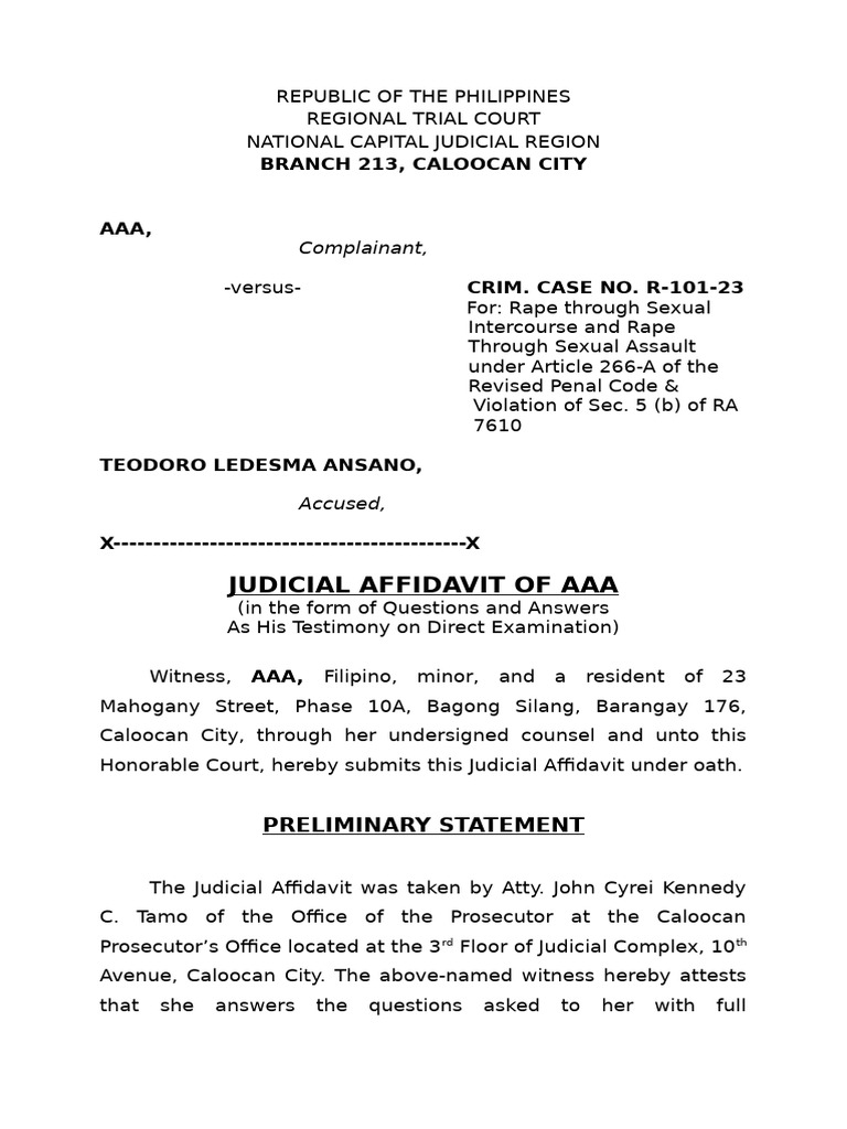 Judicial Affidavit - Complainant | PDF
