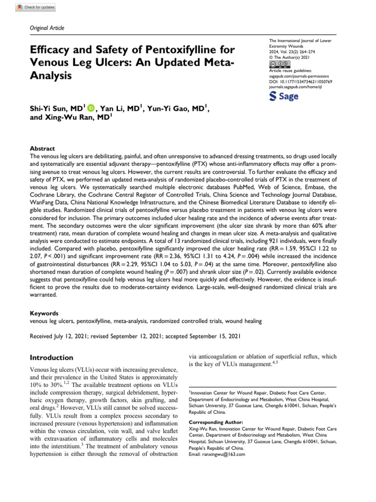 Sun Et Al 2021 Efficacy and Safety of Pentoxifylline For Venous Leg ...
