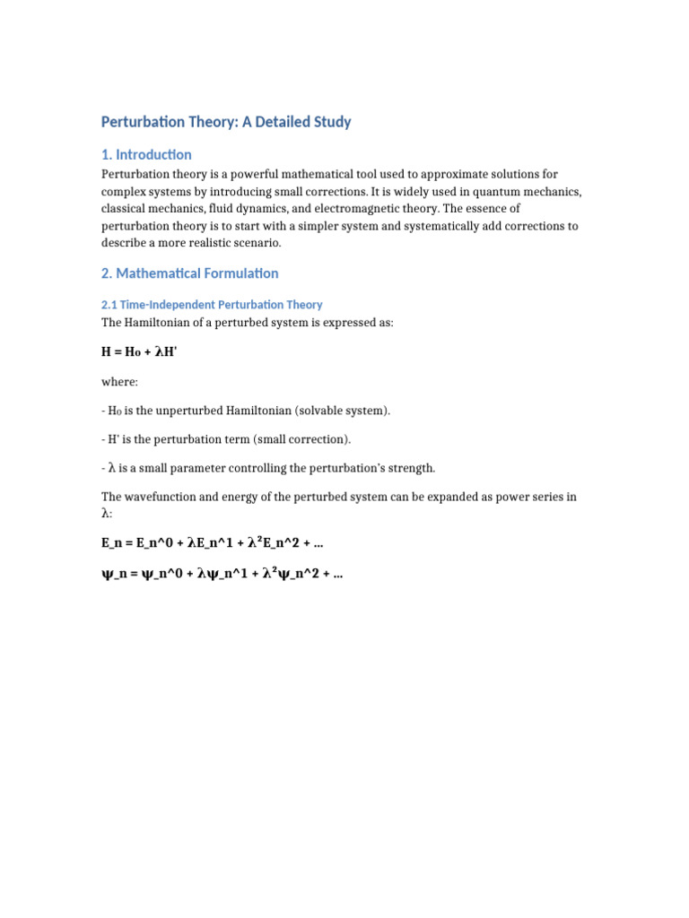 Detailed Perturbation Theory | PDF