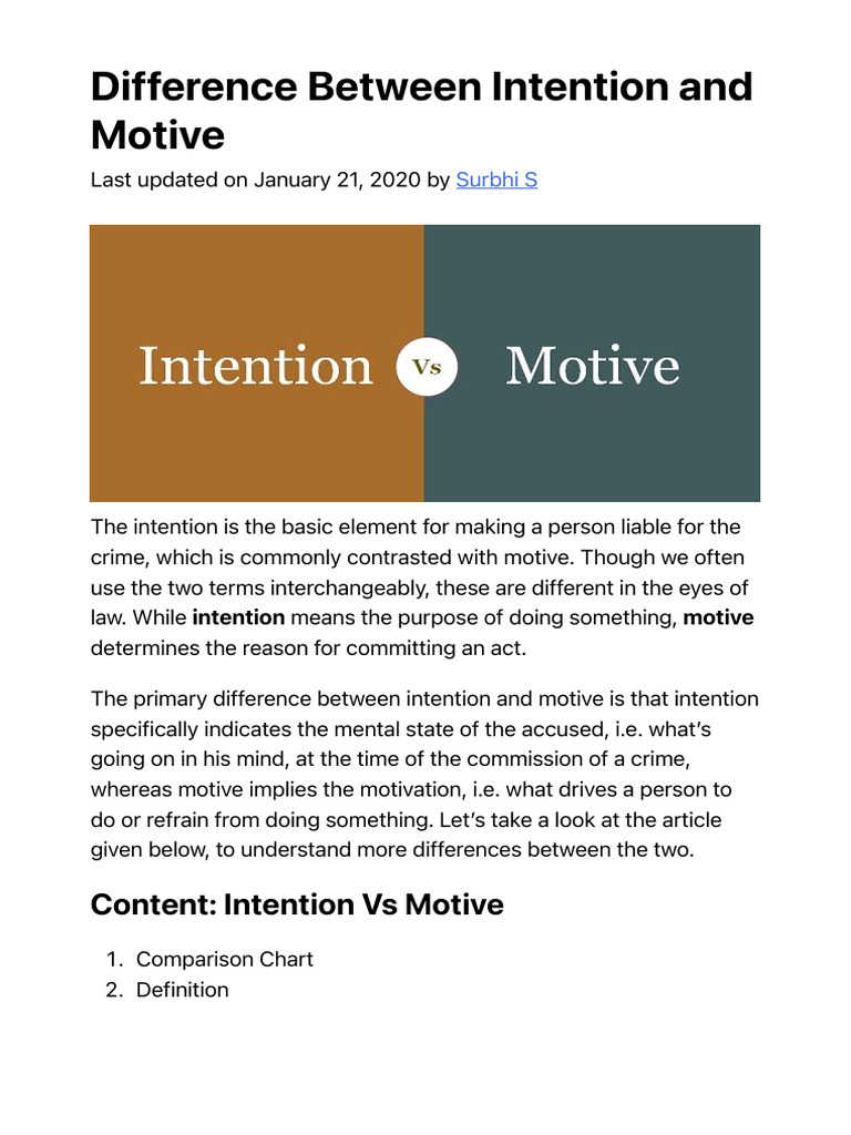 Difference Between Intention and Motive | PDF | Intention | Motivational