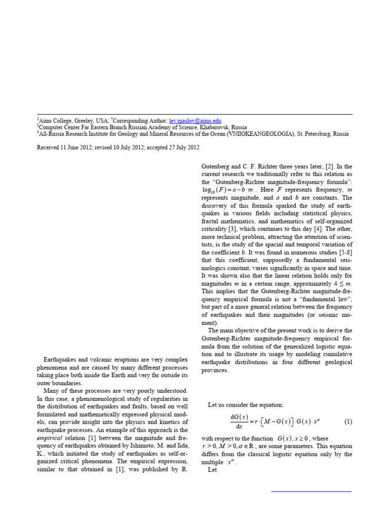 Derivation of The Gutenberg-Richter Empirical Form | PDF | Exponential ...