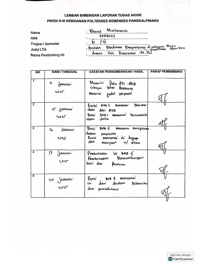 Lembar Bimbingan Ibu Annisa Sali Pinarem | PDF