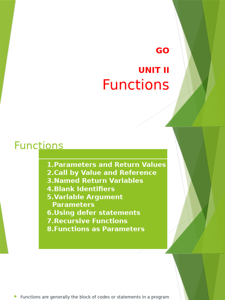 Go Unit II Functions | PDF | Parameter (Computer Programming) | Computer Science