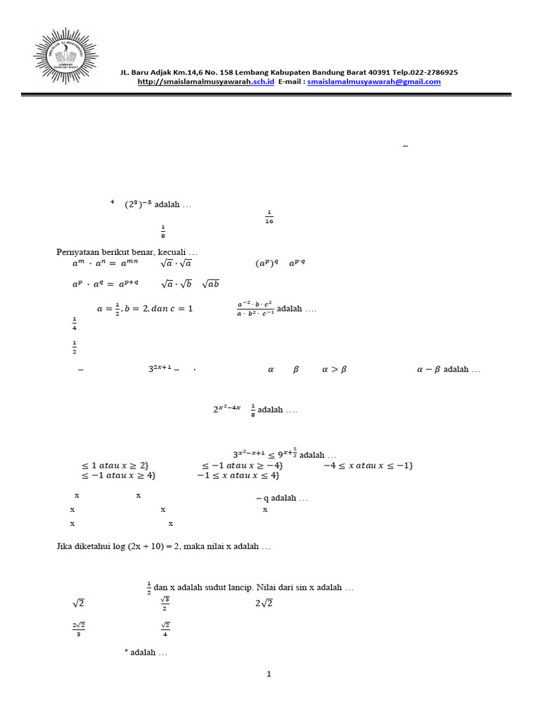SOAL PSAJ Matematika Peminatan | PDF