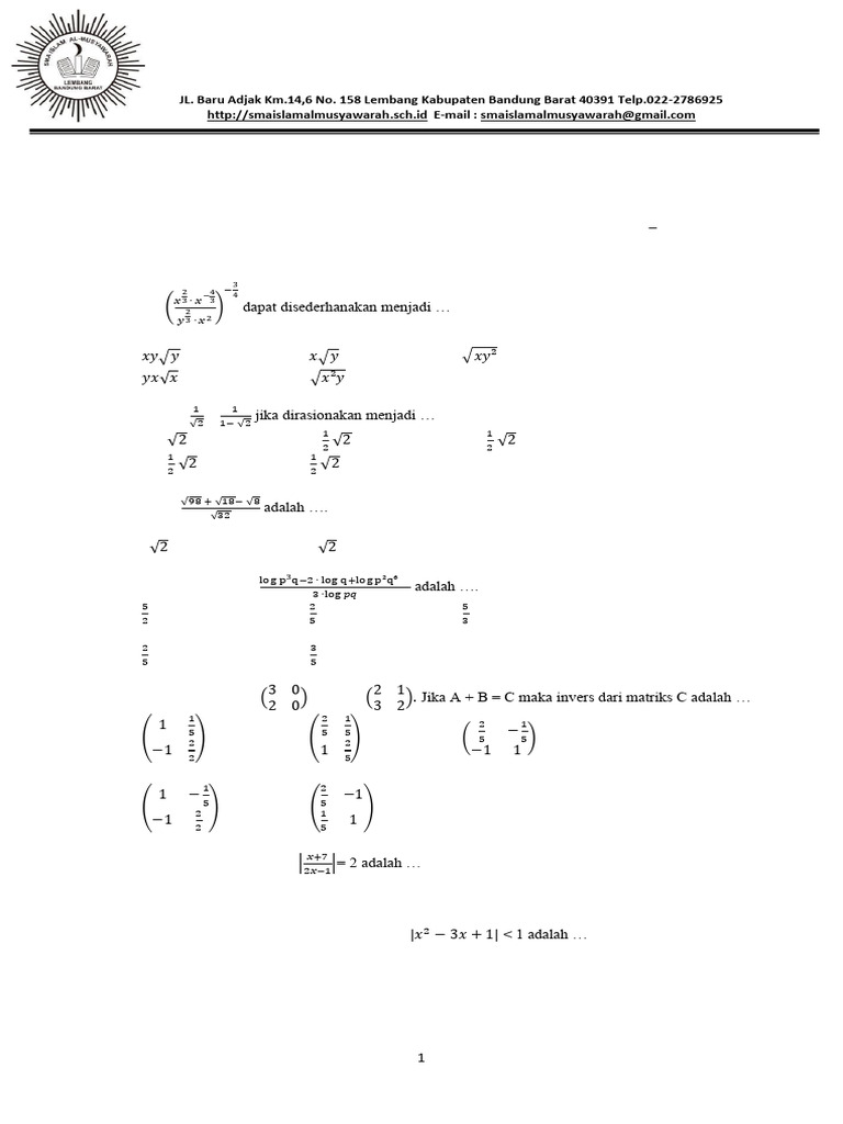 SOAL PSAJ Matematika Wajib | PDF