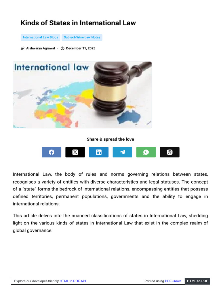 Types of States in International Law | PDF | Sovereign State ...