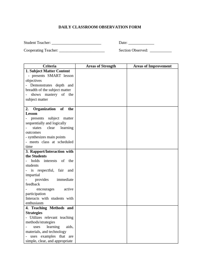 Daily Classroom Observation Report | PDF